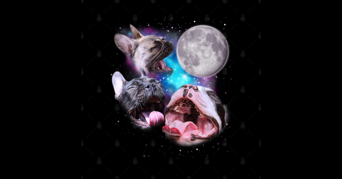 Three Frenchies Howl at the Moon - French Bulldog - Sticker | TeePublic