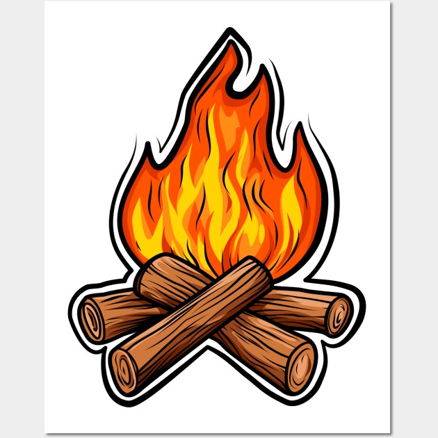 Campfire with Logs, Vector Fire Art for Outdoor Camping Decor Trends ...