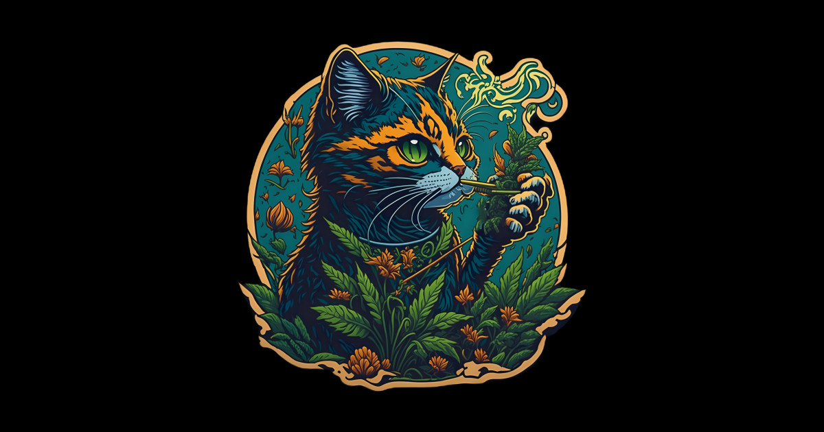 Cute Catnip Pipe Smoking Cat - Smoking - Sticker | TeePublic