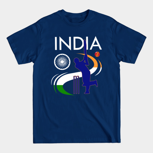 India Cricket With Indian Flag Brush Stroke - India Cricket - T-Shirt