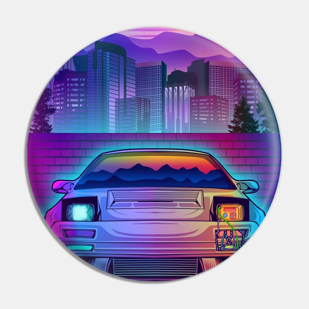 Neon Mazda RX7 Miata Synthwave - Mazda Miata - Pin | TeePublic
