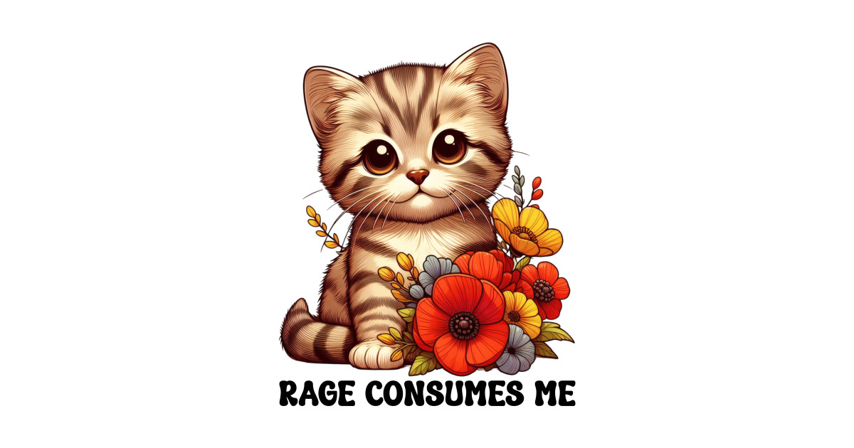 Cat Meme Rage Consumes Me Cat Flower Cute Kitty - Funny Cat - T-Shirt ...