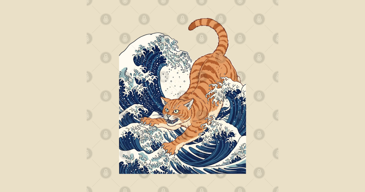 Great japan wave cat attack - Japanese art illustration - Cat Attack ...