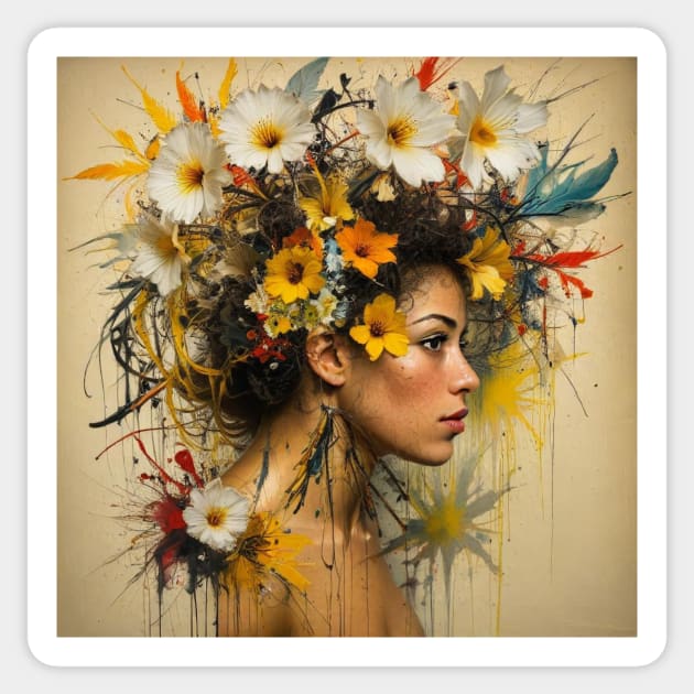 Flower Crowned Woman - Jackson Pollock - Sticker | TeePublic