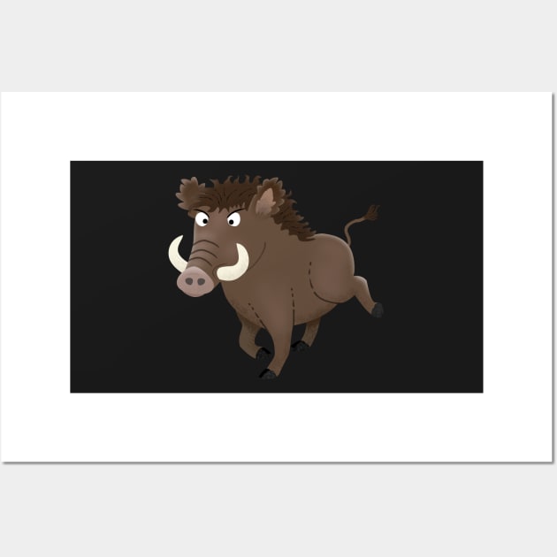 Funny wild boar razorback cartoon illustration - Wild Boar - Posters ...