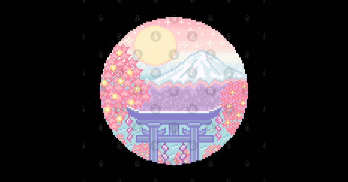 Mt Fuji Pixel Art - Japan - Sticker | TeePublic