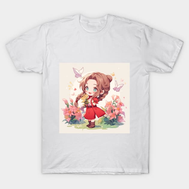 chibi aerith and butterfly - Anime - T-Shirt | TeePublic