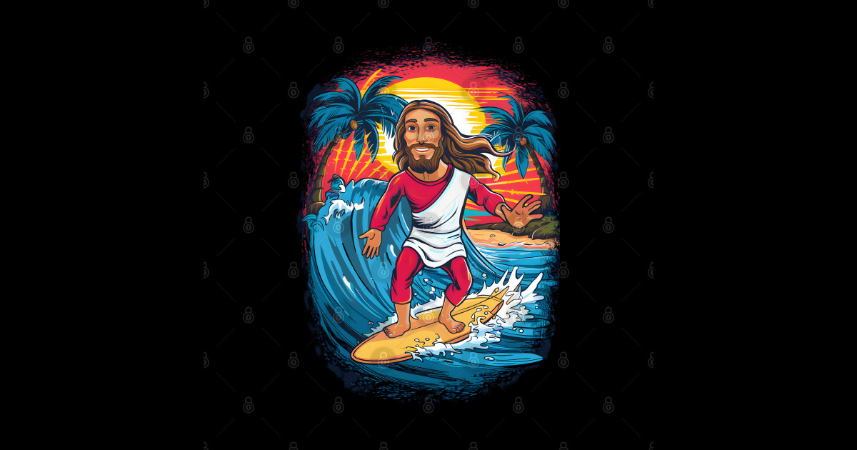 Surfing Jesus - Surfing Jesus - Sticker | TeePublic