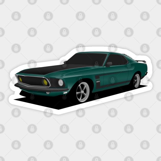 Green Mustang Boss - Ford Mustang - Sticker | TeePublic