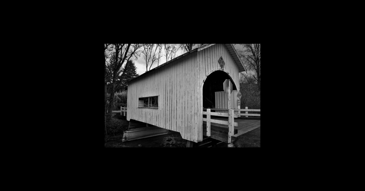Black And White Short Covered Bridge - Black And White - Sticker ...