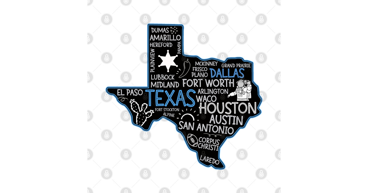 Dallas Texas cute map San Antonio Austin Fort Worth El Paso Dallas TX ...