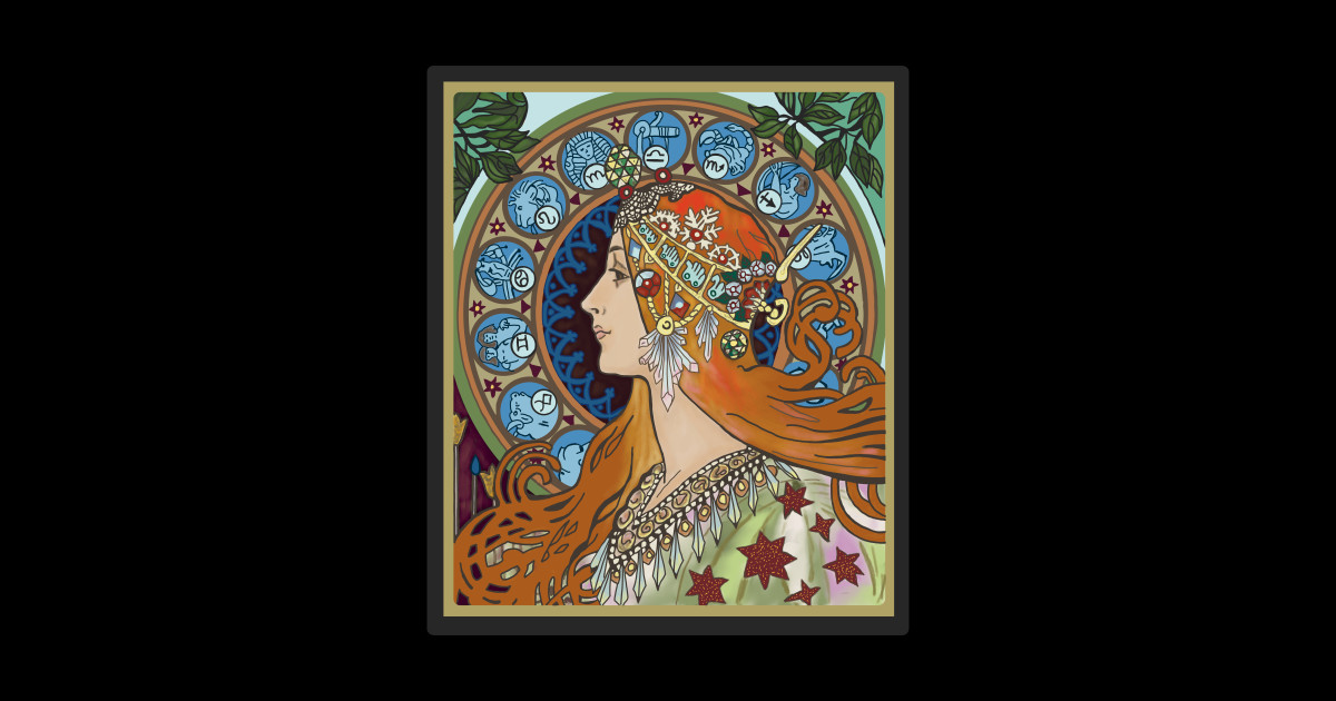 Mucha Lady (on black) - Alphonse Mucha - T-Shirt | TeePublic