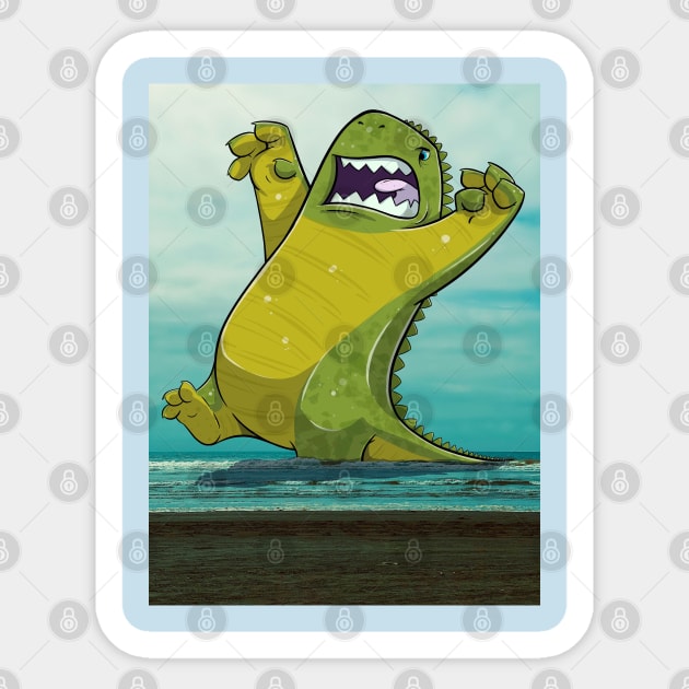 Aaaaaah, Monster on the Beach! - Dinosaur - Sticker | TeePublic