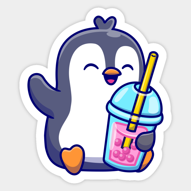 Cute Penguin Drinking Milk Tea Boba - Penguin - Sticker | TeePublic