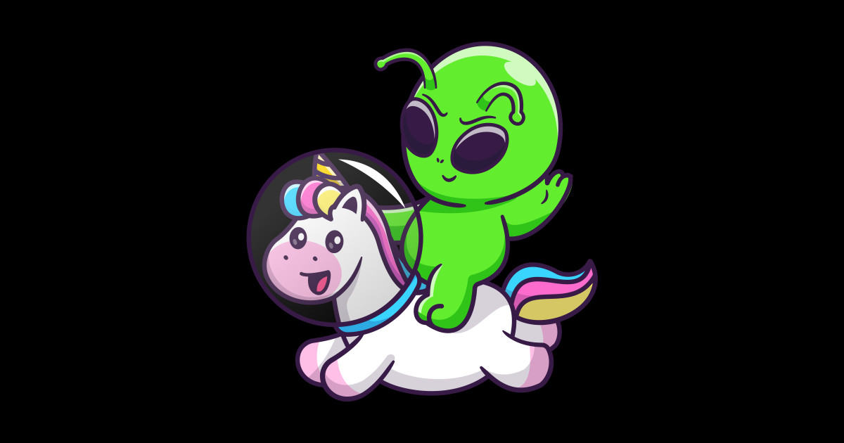 Cute Alien Riding Unicorn Astronaut In Space Cartoon - Cute Alien ...