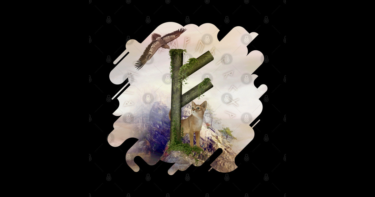 Fehu Rune Digital Art Collage - Fehu - Sticker | TeePublic