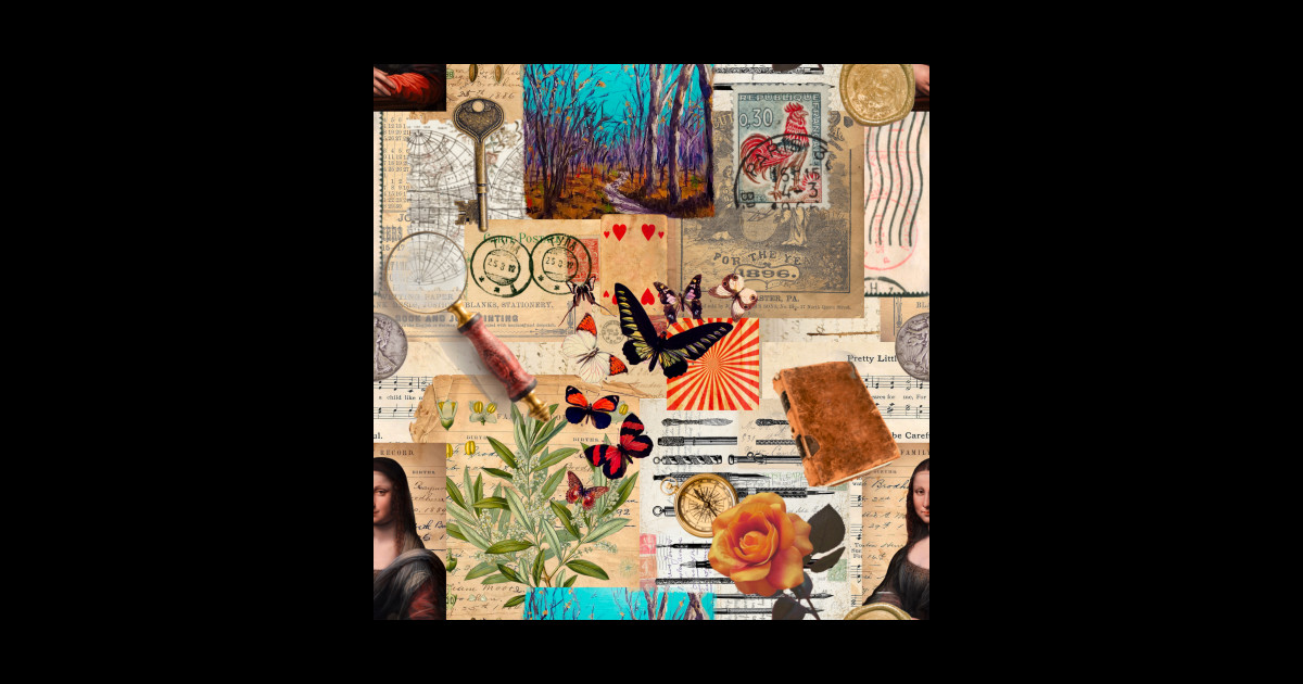 Mona Lisa Pathway Painting with Butterflies Collage - Vintage Collage ...