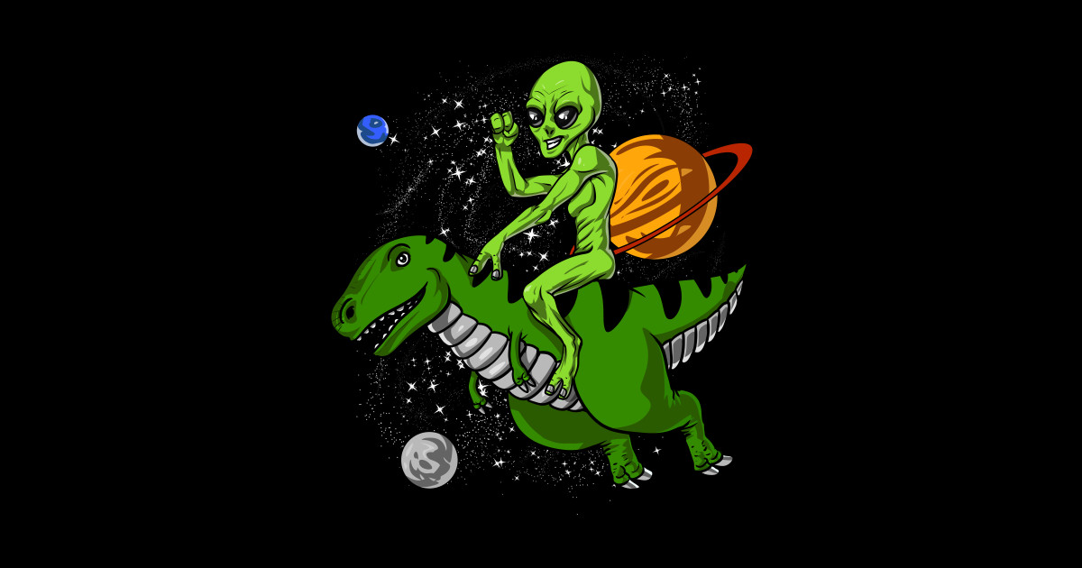 Space Alien Riding T-Rex Dinosaur - Alien Dinosaur - Tapestry | TeePublic