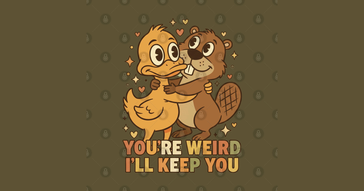 YOU'RE WEIRD I'LL KEEP YOU Duck and Beaver Retro Cartoon - Youre Weird ...