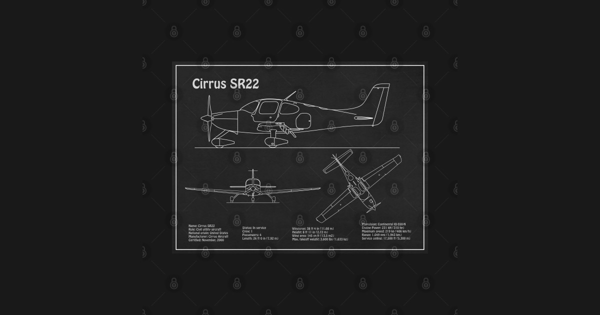 Cirrus SR22 - Airplane Blueprint - PD - Cirrus Sr22 - T-Shirt | TeePublic