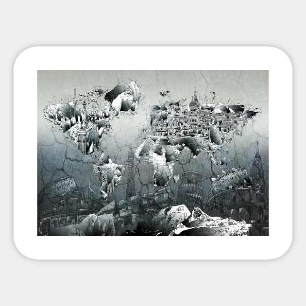 world map landmarks - World Map - Sticker | TeePublic