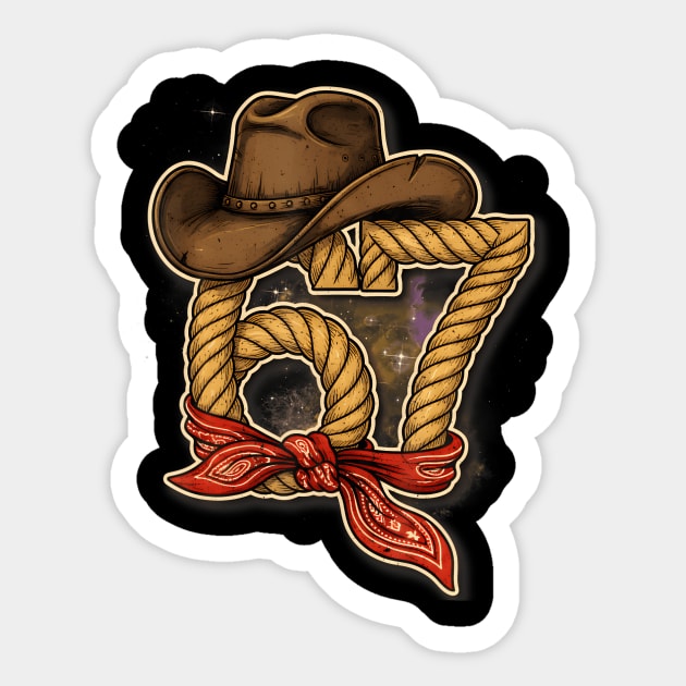 67 Cow Six Seven Gen Alpha Slang - Funny Cowboy Meme - Sticker | TeePublic