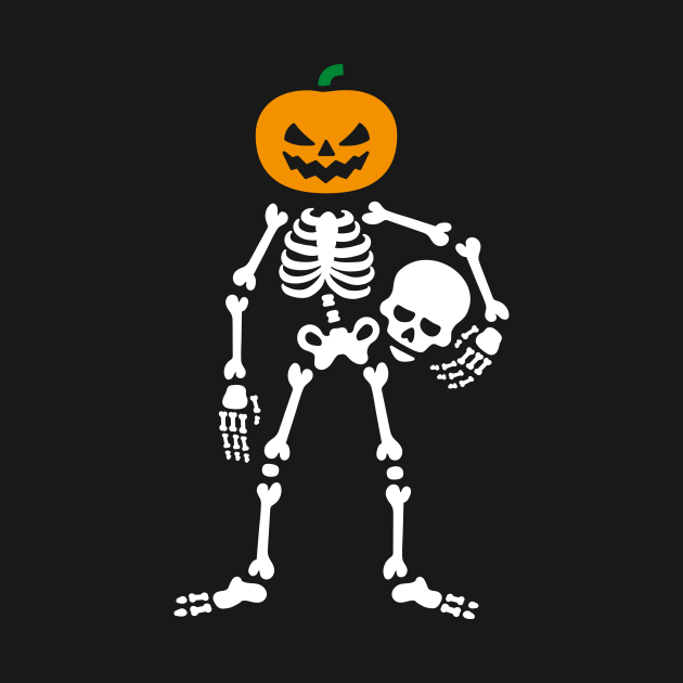 Skeleton holding skull - pumpkin Head Halloween - Pumpkin Head - T ...