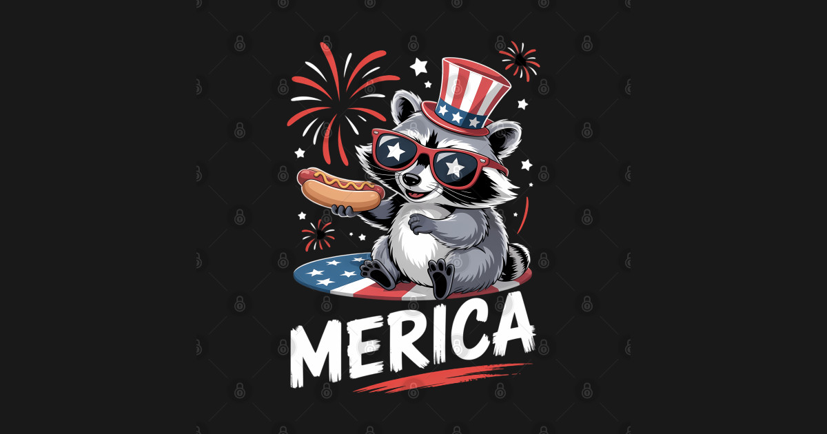 Merica Raccoon 4th of July American Flag - Merica Raccoon - T-Shirt ...