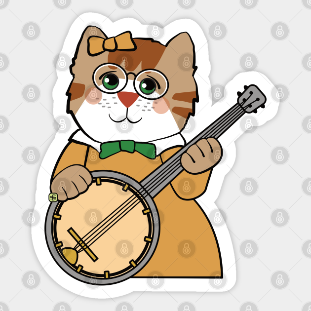 Cat Girl Playing Banjo Music - Musical Instruments - Sticker | TeePublic
