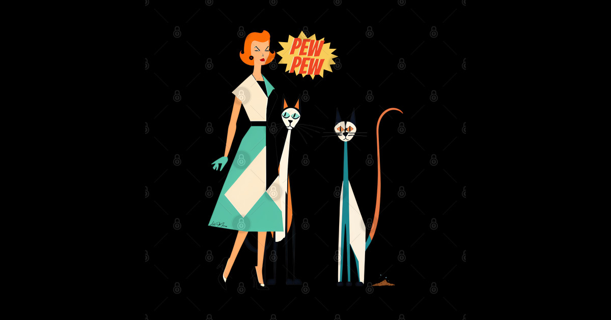 Retro Lady And Smelly Cats With Poop - Smelly Cat - Sticker | TeePublic