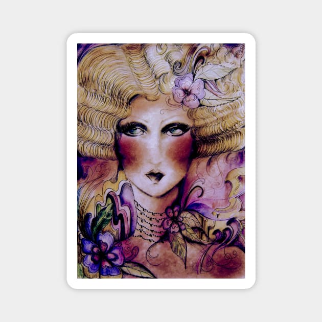 DEEP FLORAL WOODLAND ART DECO DOLLY FAIRY GIRL PINK PURPLE DAMSON - Floral - Magnet | TeePublic