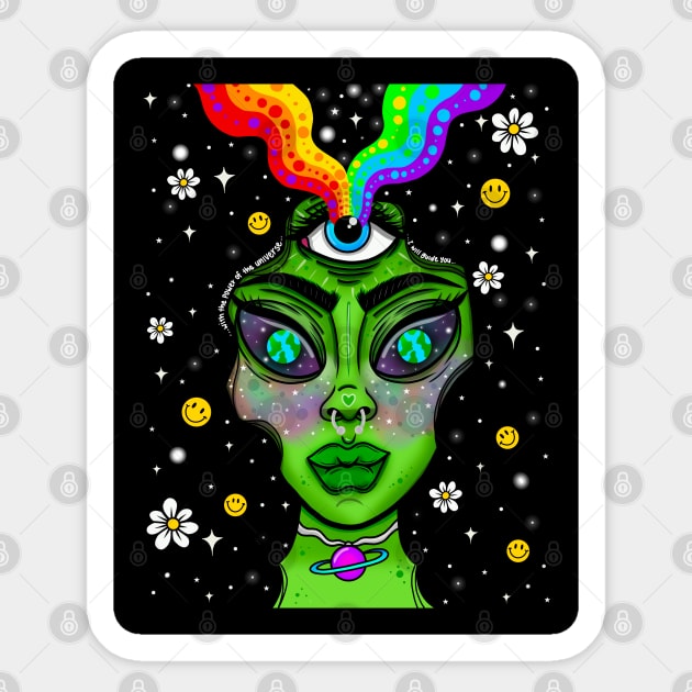 Trippy alien babe - Alien Girl - Sticker | TeePublic