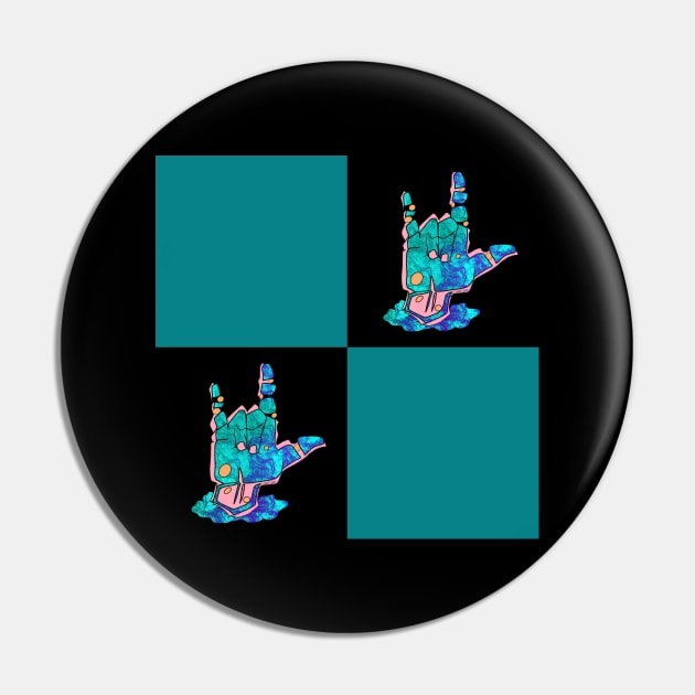 I Love You - Sign Language Teal Pattern - Sign Language - Pin | TeePublic