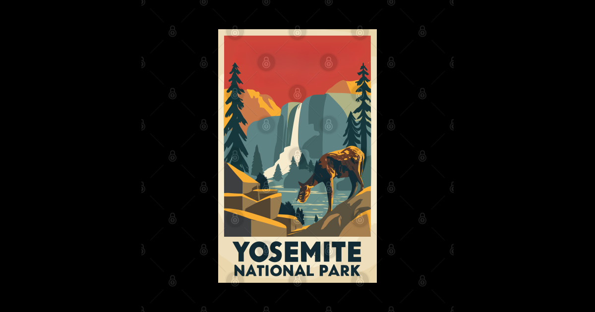 A Vintage Travel Art of the Yosemite National Park - California - US ...