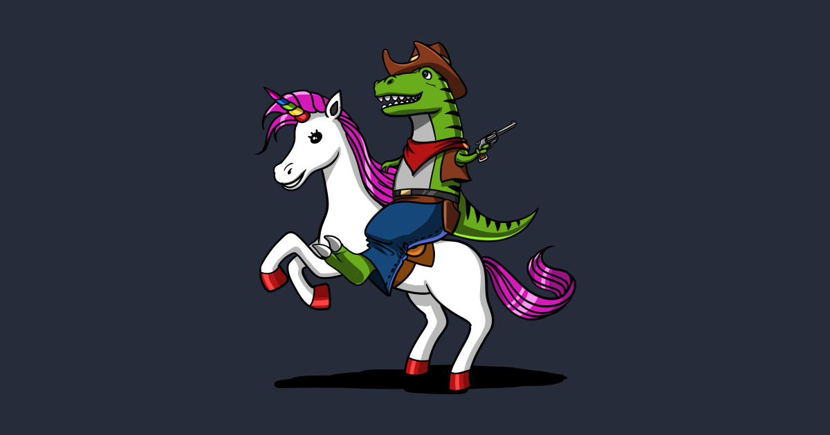 T-Rex Dinosaur Cowboy Riding Magical Unicorn - Dinosaur Unicorn - T ...