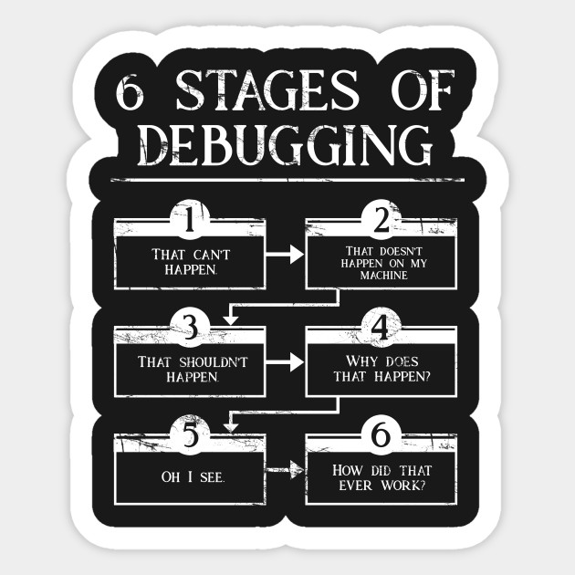6 Stages Of Debugging Computer Programming - Programmer - Sticker ...