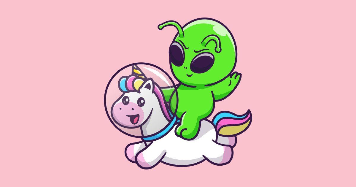 Cute Alien Riding Unicorn Astronaut In Space Cartoon - Cute Alien ...
