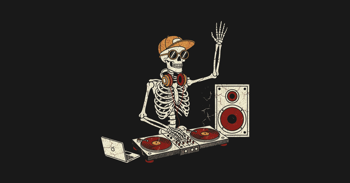 Skeleton DJ Turntable Music Skull Halloween Rave Party Cool - Skeleton ...