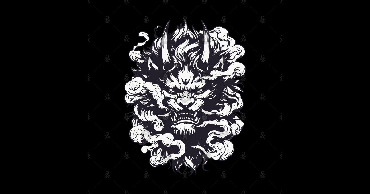 Oni Lion Asian Japanese Vintage - Lion - Sticker | TeePublic