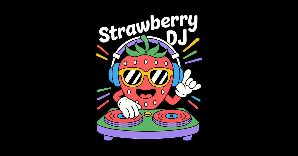 Strawberry Dj Sound Party Fun Mix Beats - Fun Mix Beats - Sticker ...