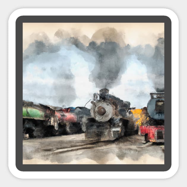 Watercolor of Steam Locomotive - Steam Locomotive - Sticker | TeePublic