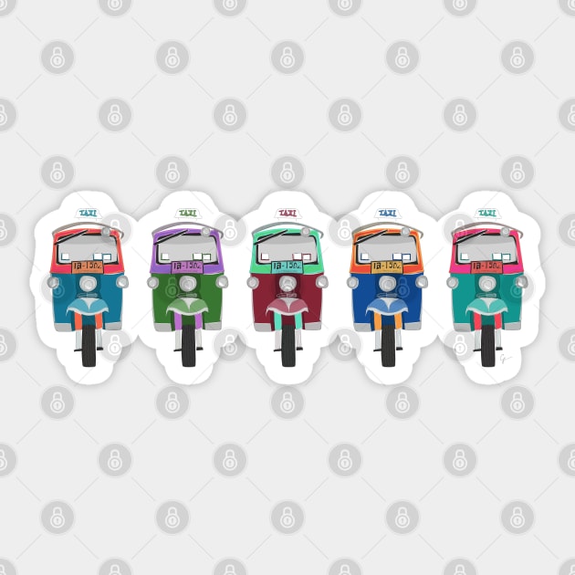 Thailand Tuk Tuks in a Row - Tuk Tuk - Sticker | TeePublic