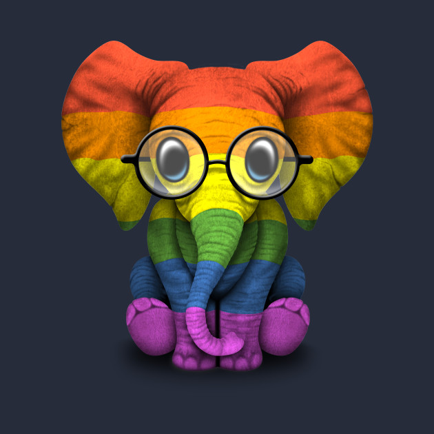 Baby Elephant with Glasses and Gay Pride Rainbow Flag - Gay Pride - T ...