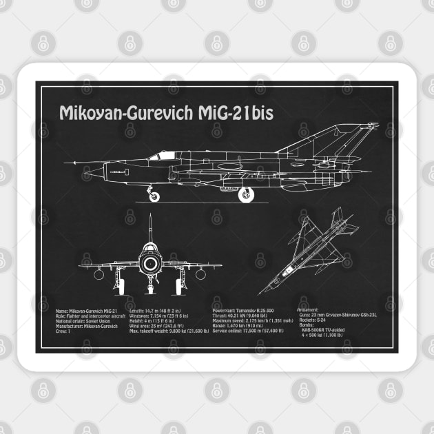 Mikoyan-Gurevich MiG-21 bis Fishbed Fighter - PD - Mig 21 - Sticker ...