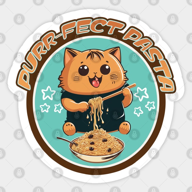 Purrfect Pasta Kitten - Spaghetti Eating Cat - Purrfect Cat - Sticker ...
