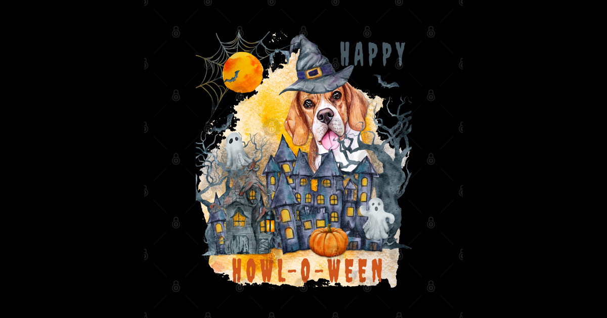 Beagle Happy Howl-o-ween Ghost Houses Funny Watercolor - Beagle ...