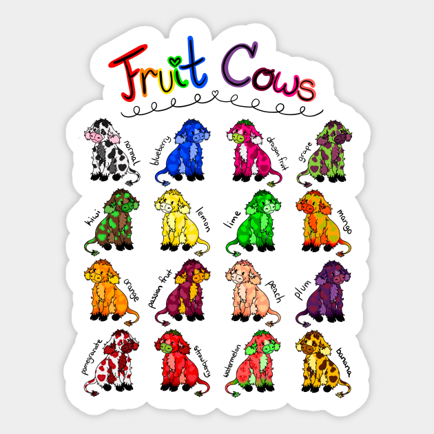 Adorable little fruit cows! - Cows - Sticker | TeePublic