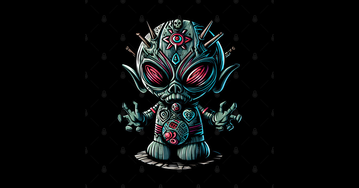 Voodoo Alien Tiki Doll - Alien - Sticker | TeePublic
