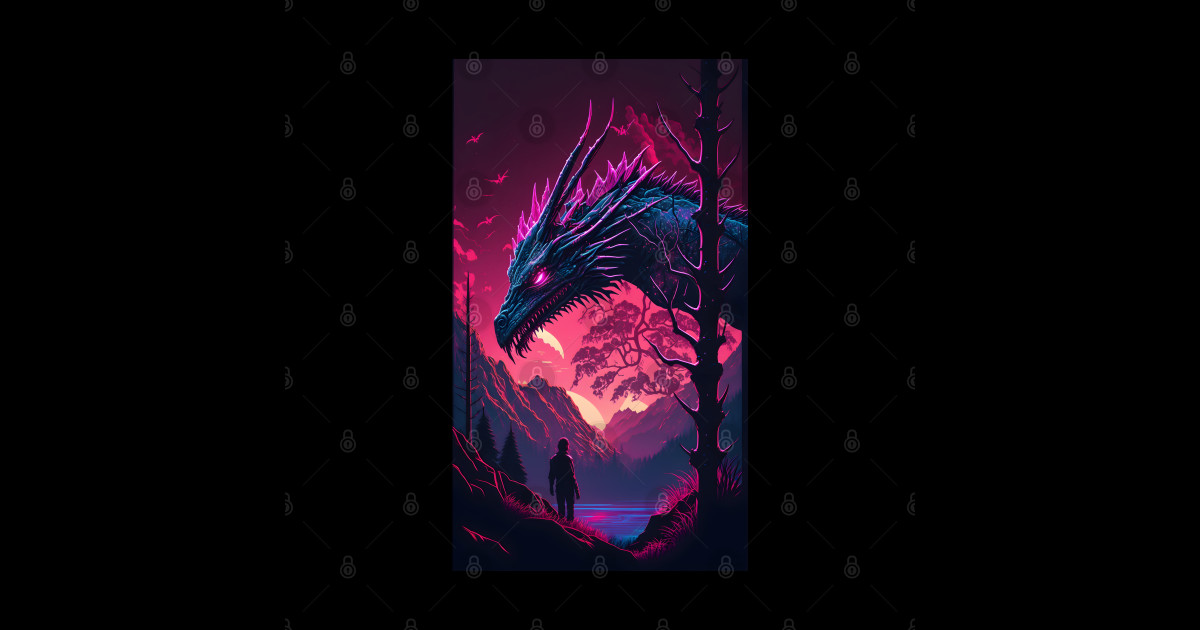 Synthwave Nature and Dragons - Synthwave - Posters and Art Prints ...