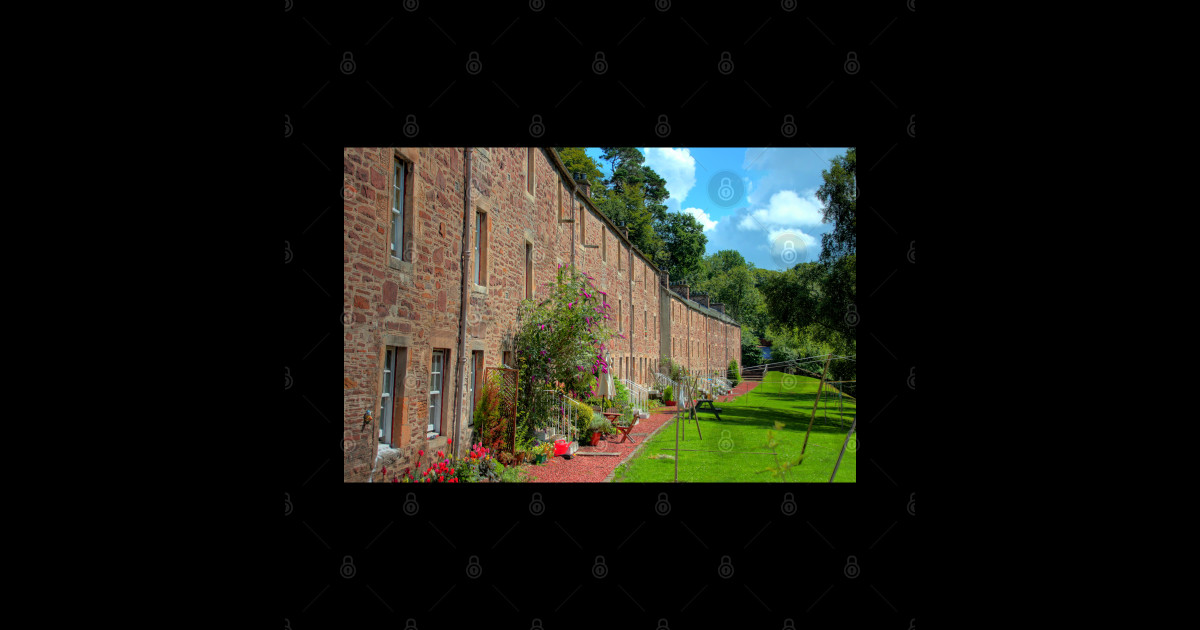 New Lanark Houses - New Lanark World Heritage Site - Sticker | TeePublic